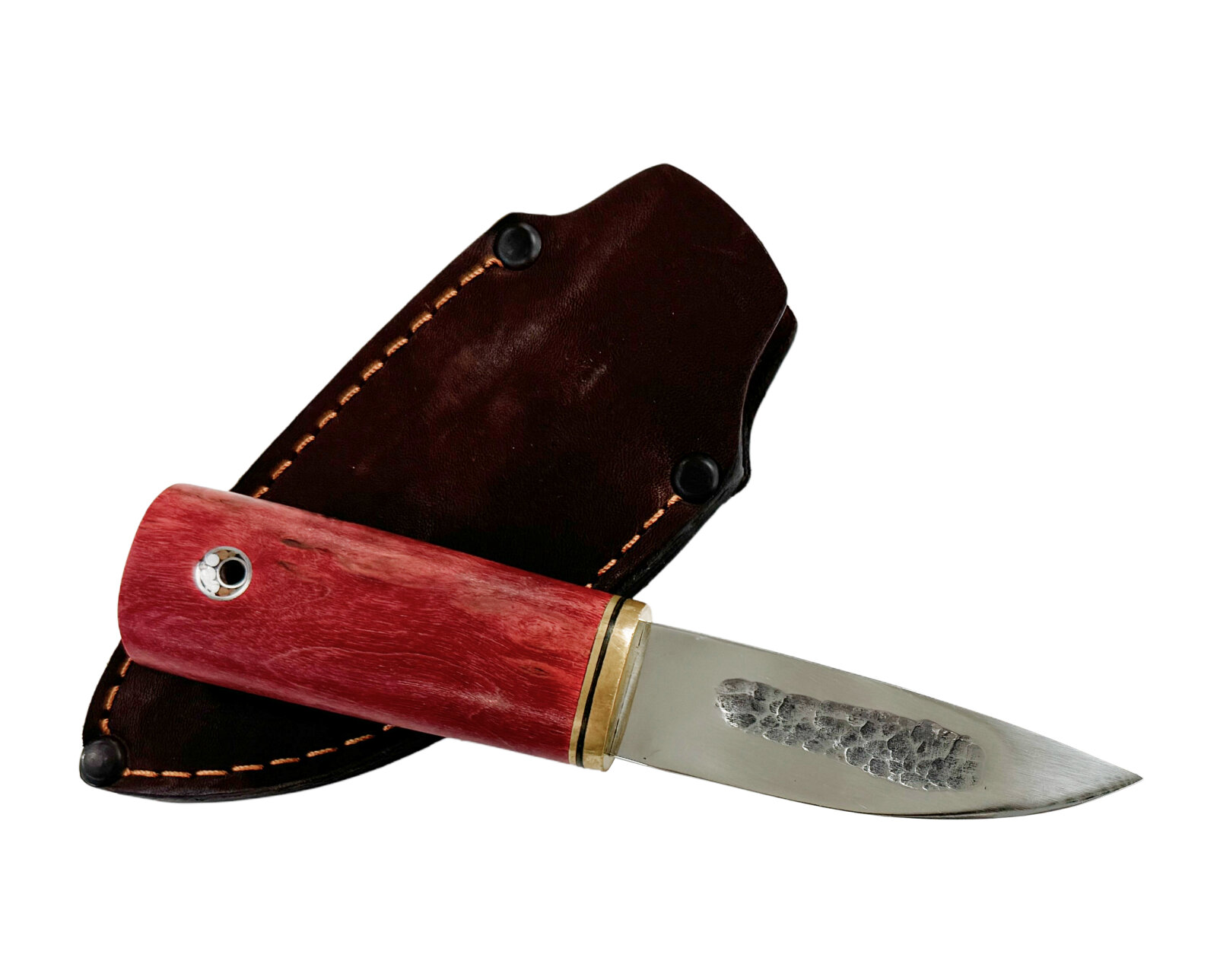 Шейный нож Север авторский, сталь N690, стаб. карельская береза, красный
