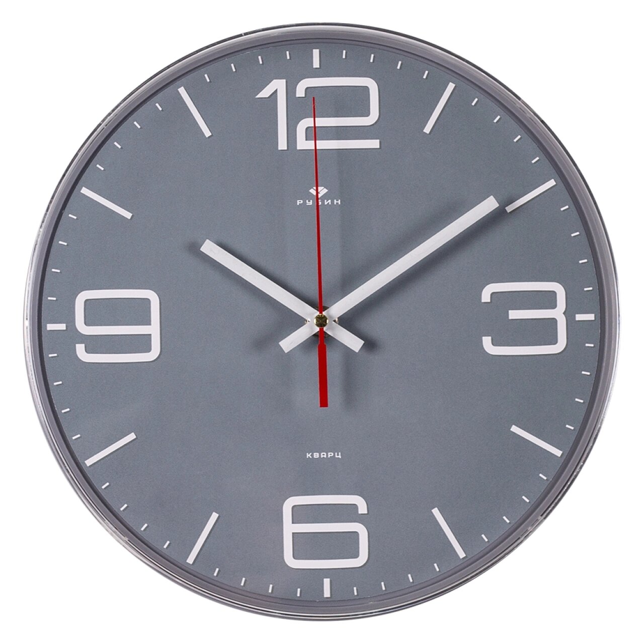 Рубин настенные часы 25 см серые из пластика с арабскими цифрами для интерьера дома