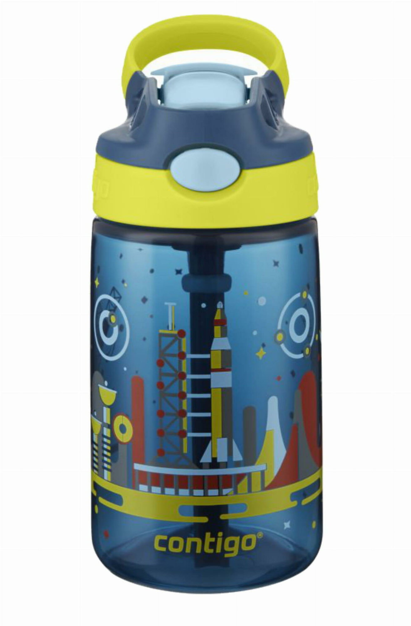 Decathlon Детская бутылка для напитков, с трубочкой Contigo Kids Gizmo Flip 420 мл, герметичная, синий/желтый