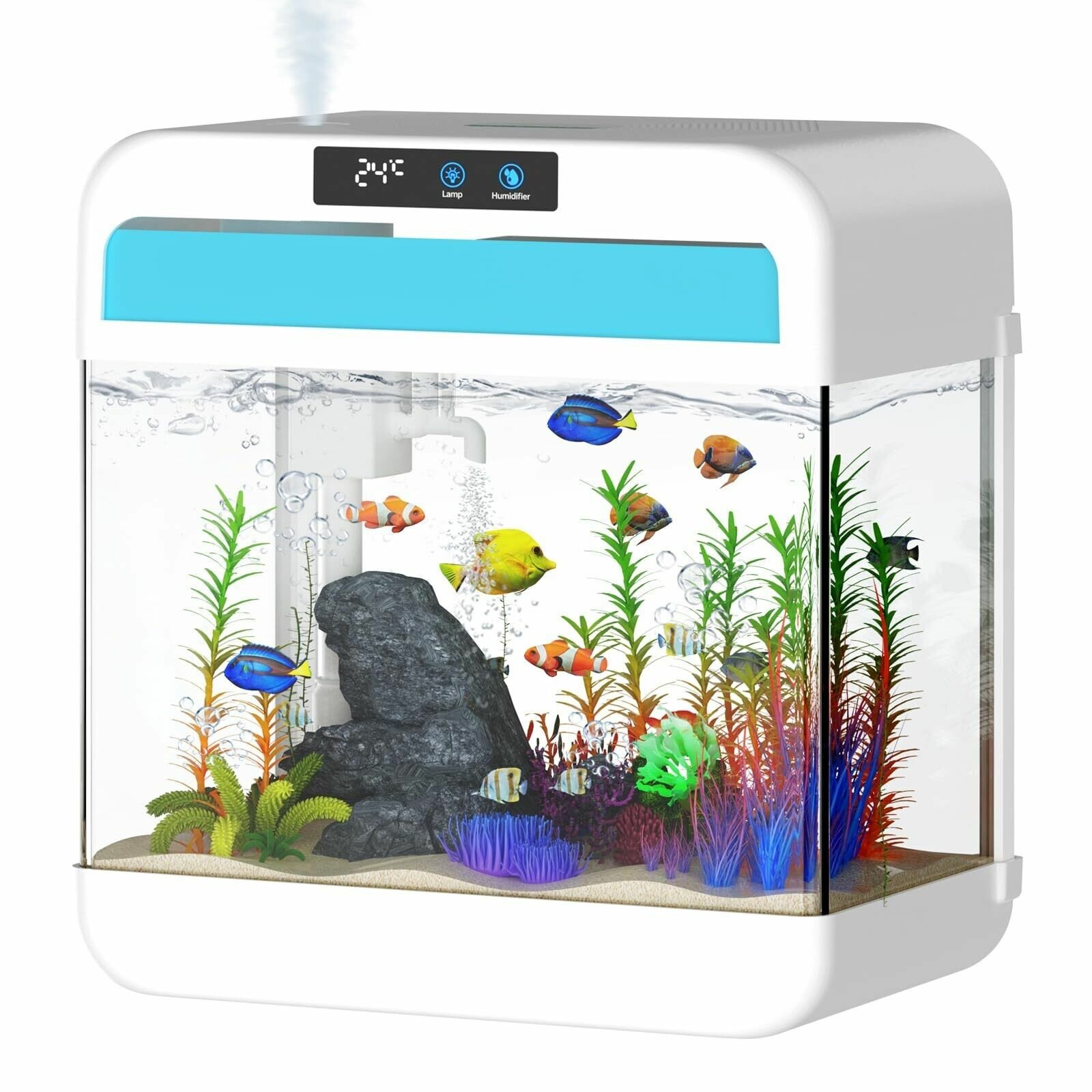 Умный аквариум, с подсветкой и фильтром, 360 градусов, с декоративными растениями, 10 л