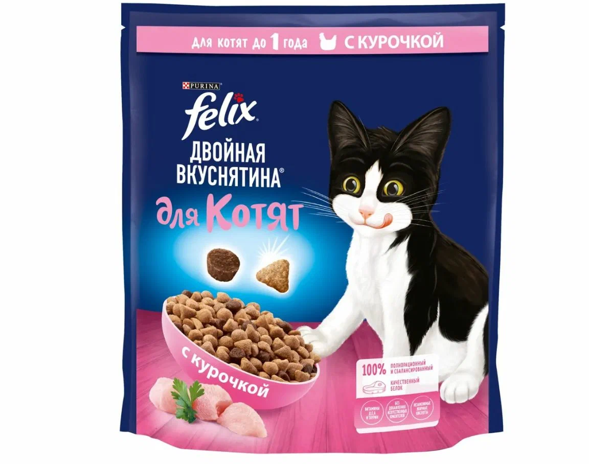 Felix сухой корм для котят с курицей, Двойная вкуснятина,600 г