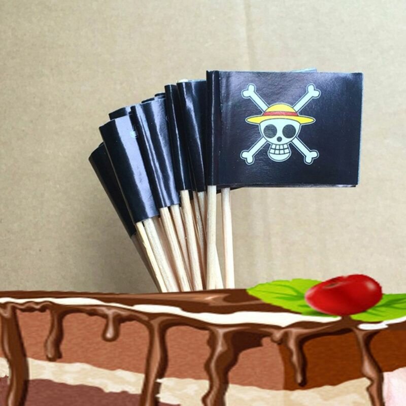 1 набор по 100 шт, пиратский флаг с двойным лезвием, череп, цельный флаг-зубочистка-100 одноглавый пират-2