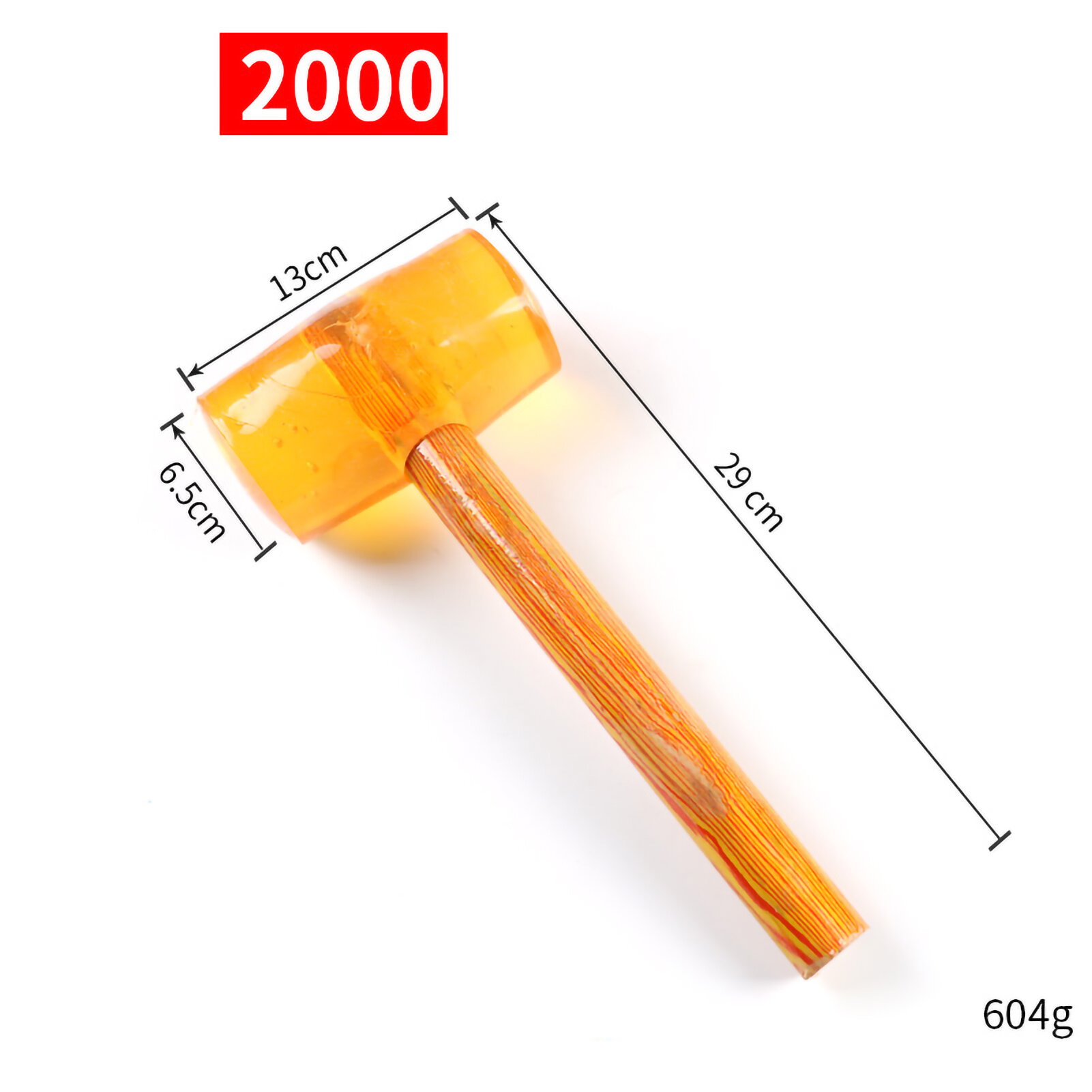 Киянка резиновая с прозрачной деревянной ручкой, для укладки плитки и мебели, тип 2000, 6.5 см