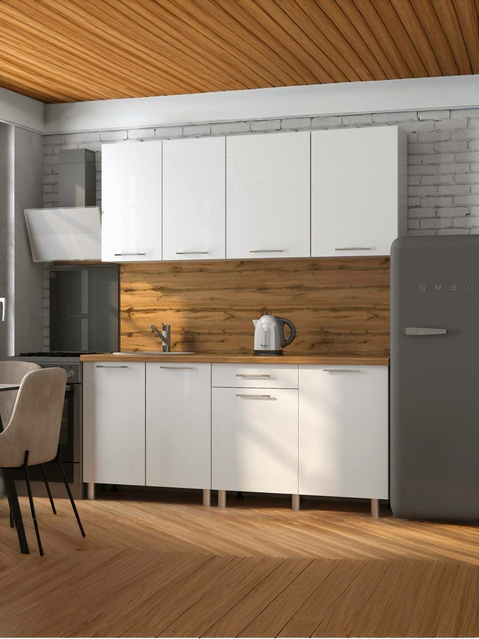 Кухонный гарнитур Танго МДФ 1,8м белый глянец без столешницы