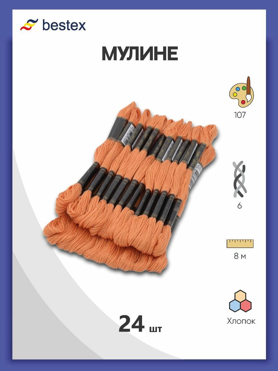 Мулине одноцветный набор Bestex, мерсеризованный хлопок, 24 шт (107)