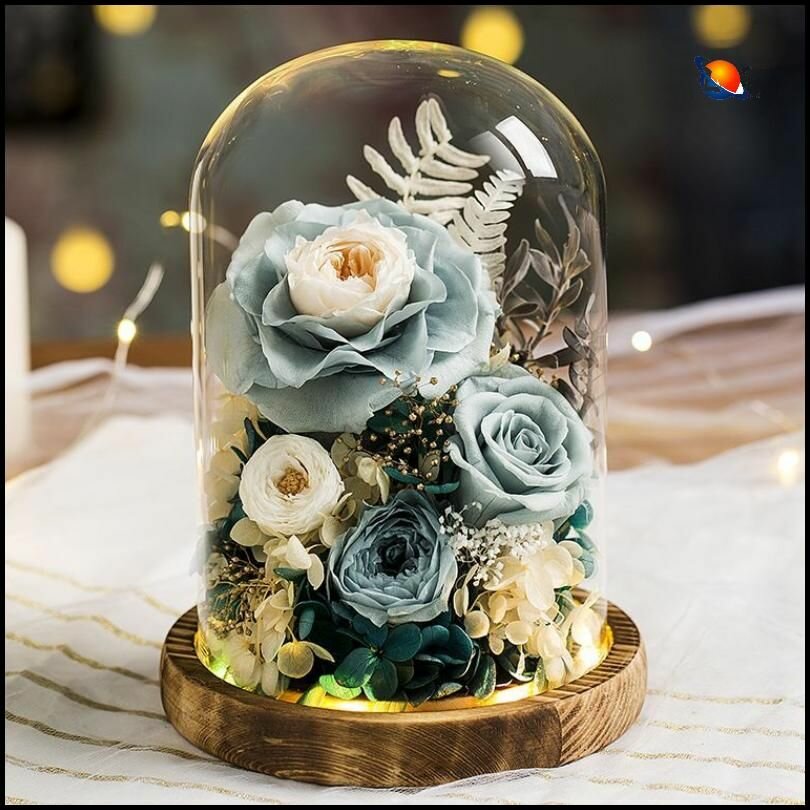 Стабилизированные цветы в стекле, Вечный цветок, Сделано из настоящих роз-LS