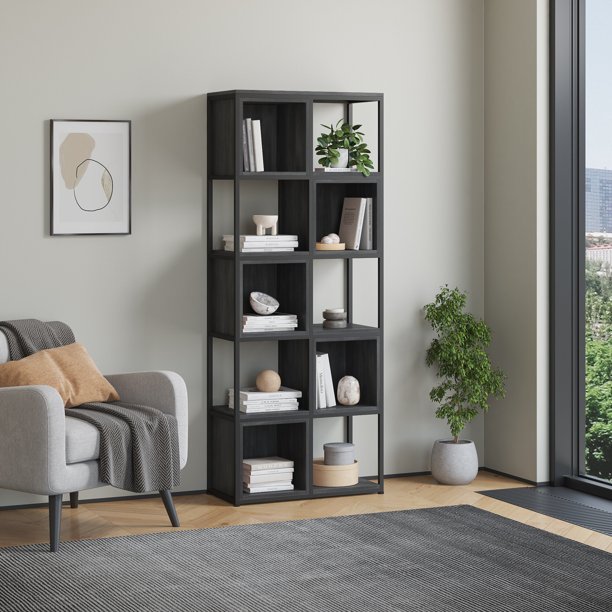 Стеллаж Айсберг Кубо v1 Черный/северное дерево темное