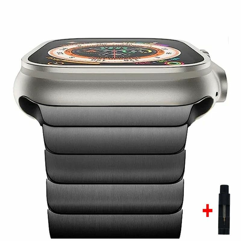 Роскошный браслет из нержавеющей стали для Apple Watch Series 9 8 7 45 мм 41 мм 38 42 44 40 мм, металлический браслет для Iwatch Ultra 2 49 мм-ROMIKY
