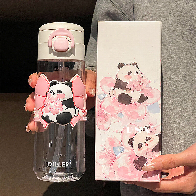 Пластиковый стаканчик Sakura panda Tritan, детский переносной двойной стаканчик для питья, переносной высококачественный милый стаканчик для воды из соломы для студентов