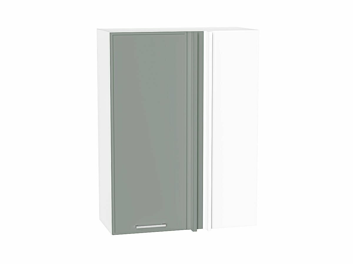 Шкаф верхний прямой угловой Квадро, цвет фасада Аквамарин, цвет каркаса Белый, 920*700*345 мм