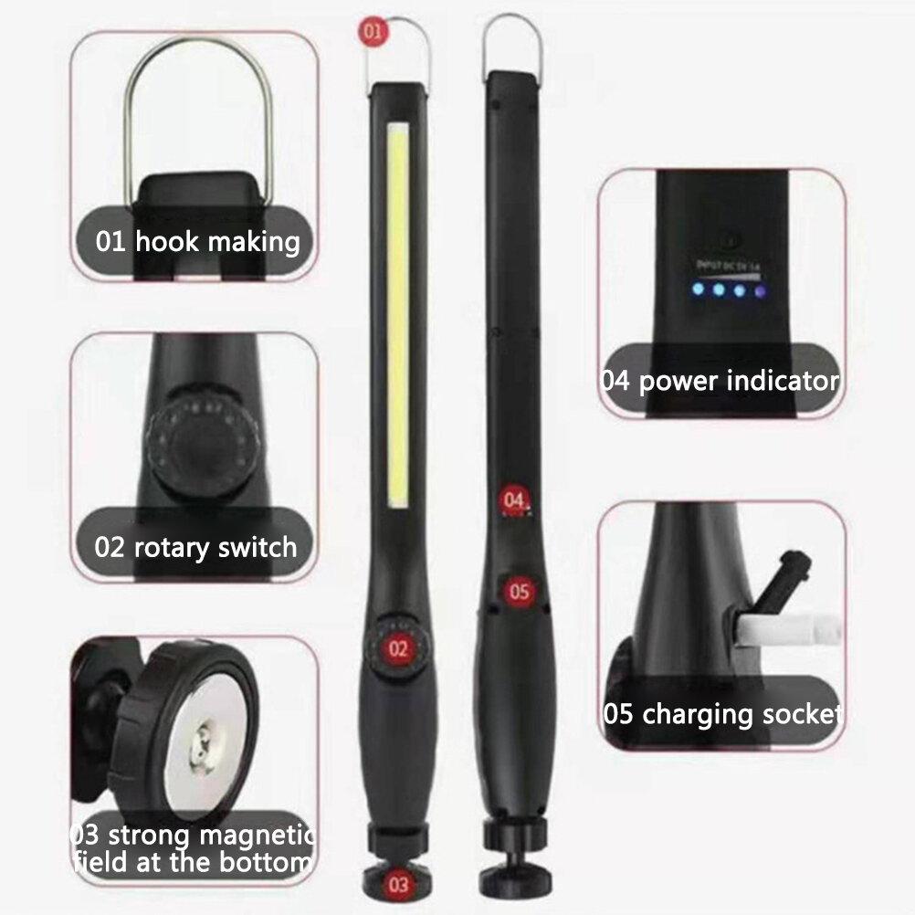 COB Рабочий свет Инспекционные лампы с магнитным USB Перезаряжаемым светодиодным рабочим фонарем Портативный фонарик для ремонта автомобилей для домашней мастерской Аварийная ситуация