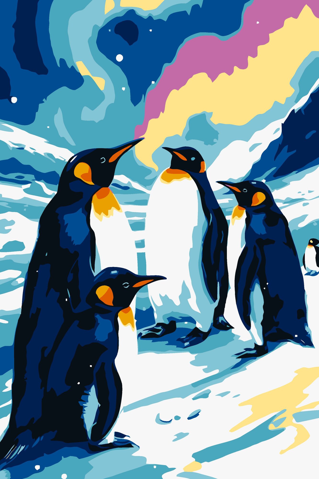 Детская картина по номерам E3402 "Пингвины" 20x30