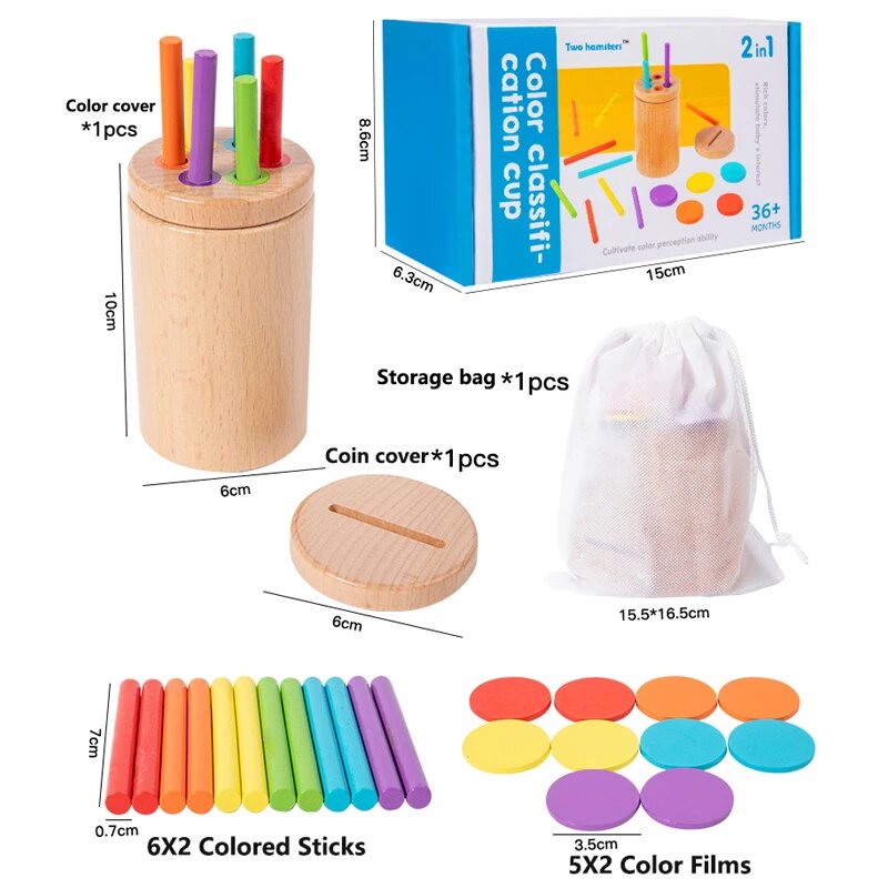 Деревянные обучающие игрушки Монтессори для сортировки цветов 2in1 Color Sorting