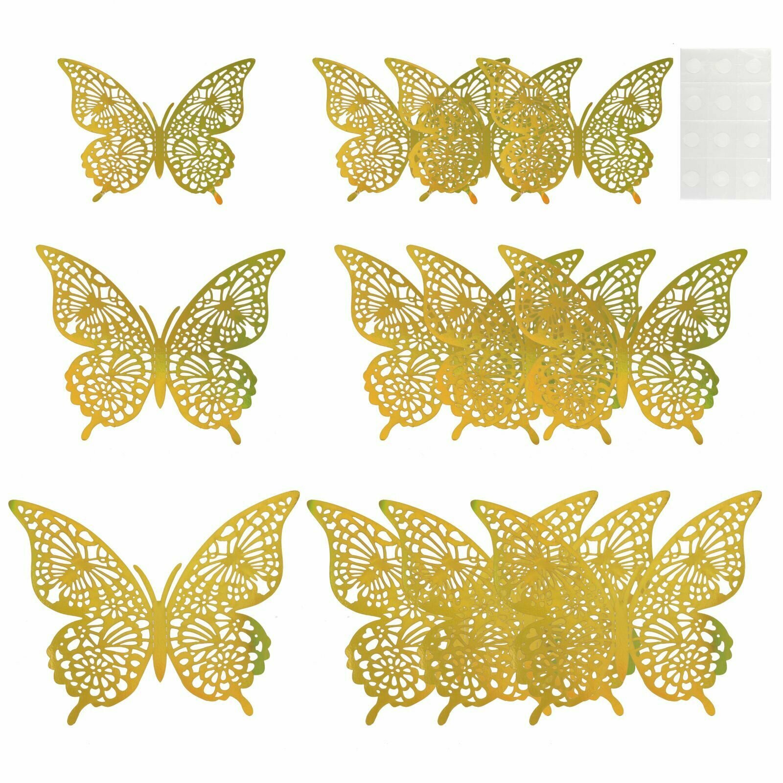 Наклейки настенные Волна веселья Волшебные бабочки, цвет золотой голография, 8-12 см, 12 шт