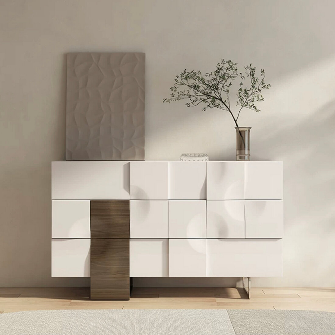 Дизайнерский комод с металлическим основанием Callum (Цвет белый /140см (на выбор при заказе распашные двери с полками или комод))