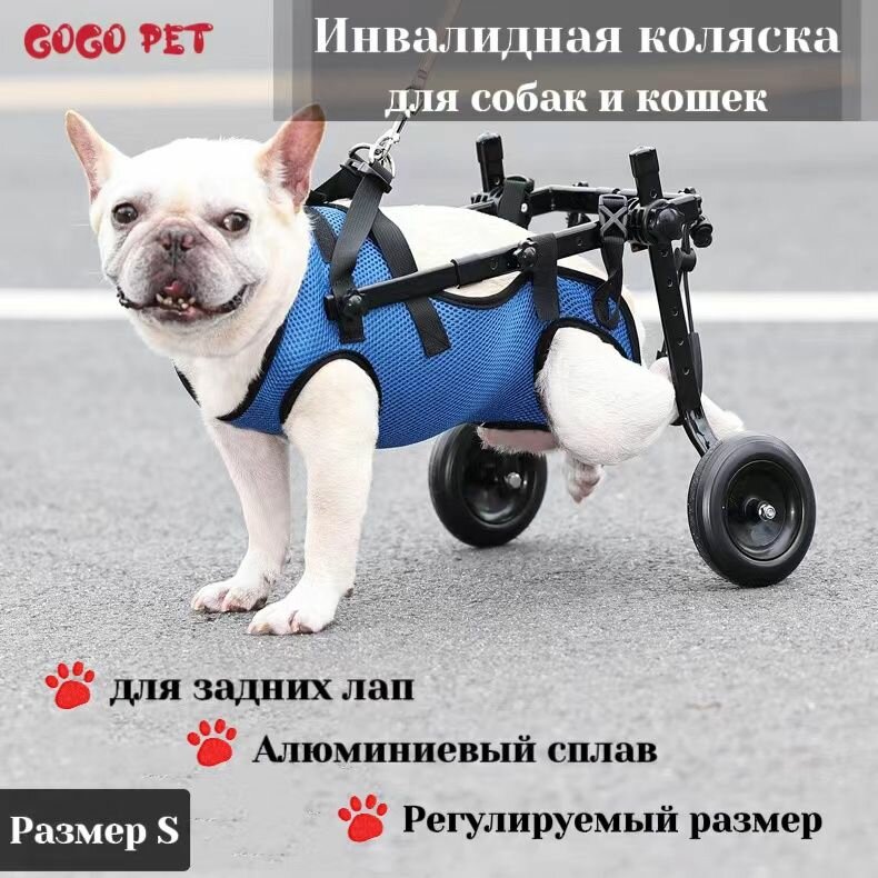 Инвалидная коляска для собак и кошек для задних лап, для мелких и средних пород, размер S, синий