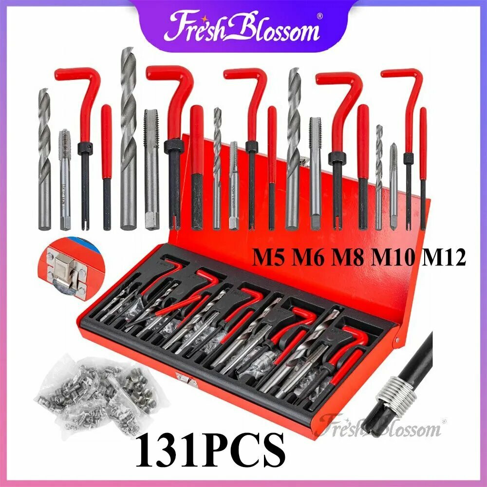 Комплект для ремонта резьбы из 131 предмета M5 M6 M8 M10 M12 для ремонта, как спиральная катушка