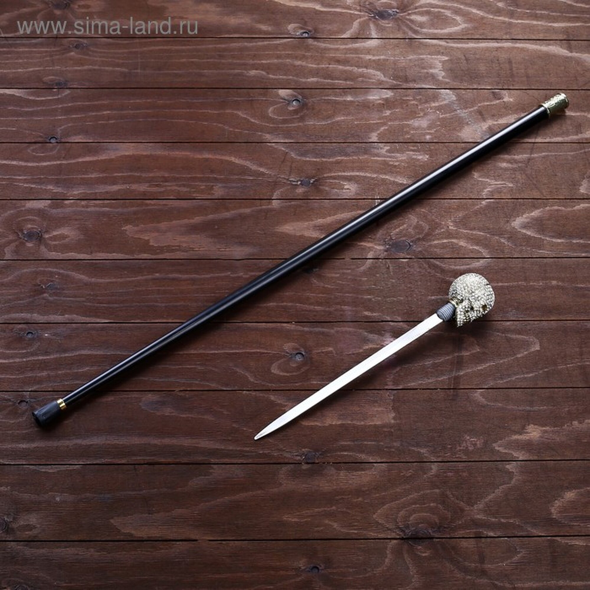 Трость Сима-ленд, с клинком, с набалдашником череп, серебристый, 30см