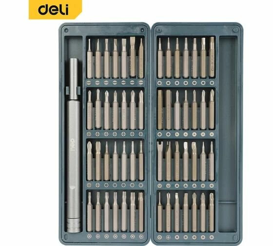 Набор прецизионных отверток DELI DL241057 56 бит, сталь S2 + Cr-V, пластиковый кейс 147045