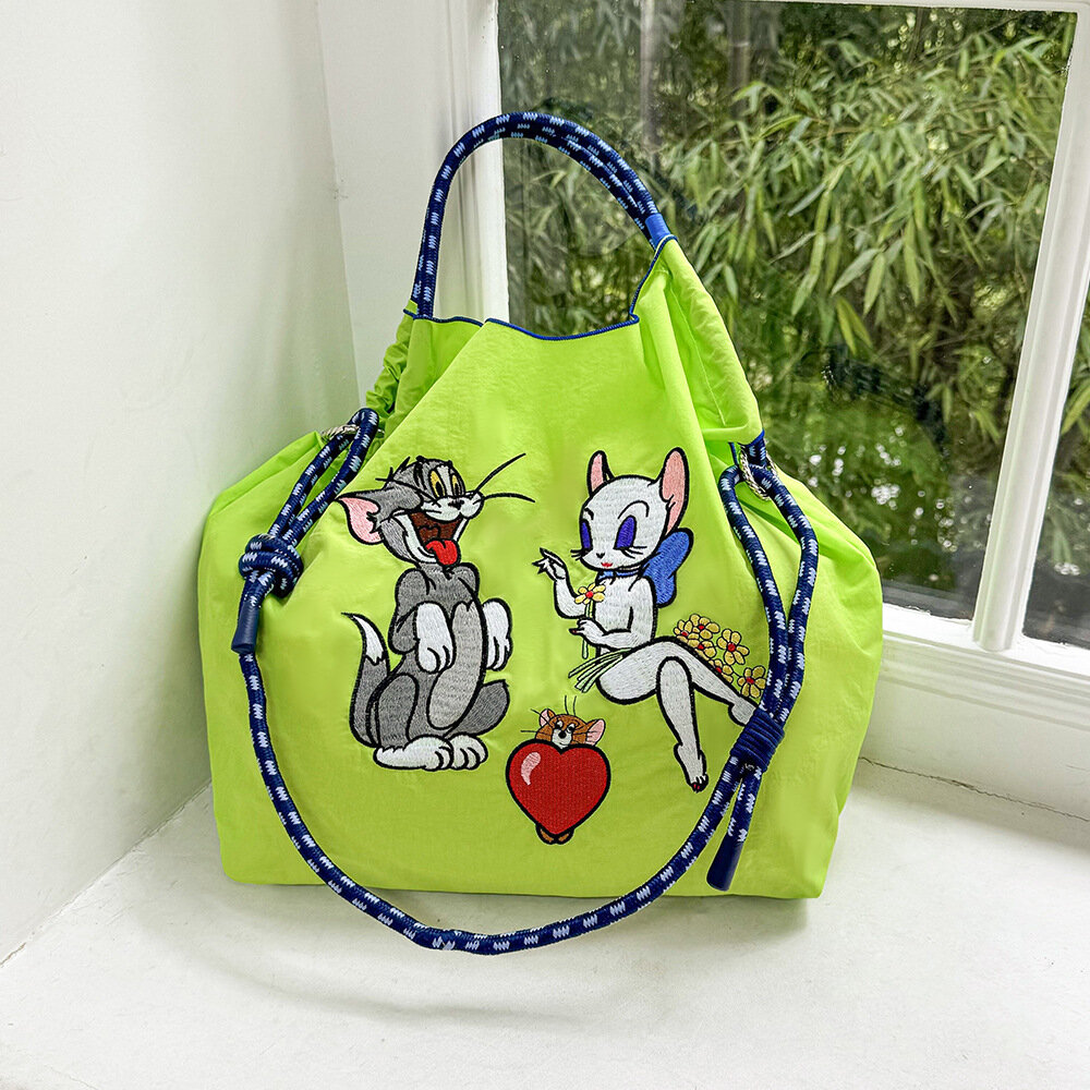 Кошка и мышь подлинные авторизованные вышитые сумки для торговых покупок для женщин мультфильм мода экологически чистая повседневная портативная дорожная сумка для плеча модность
