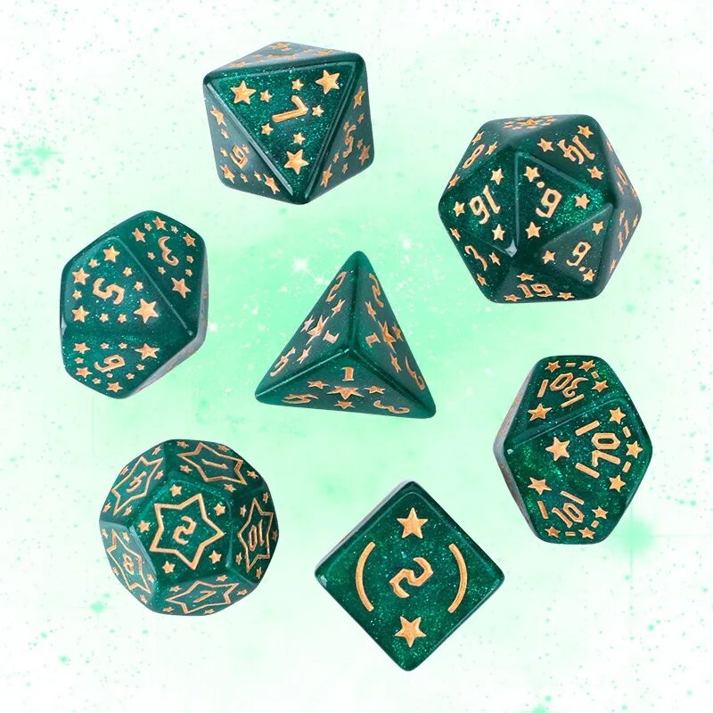 Набор кубиков D&D Yernea, изумрудный, 7 шт.