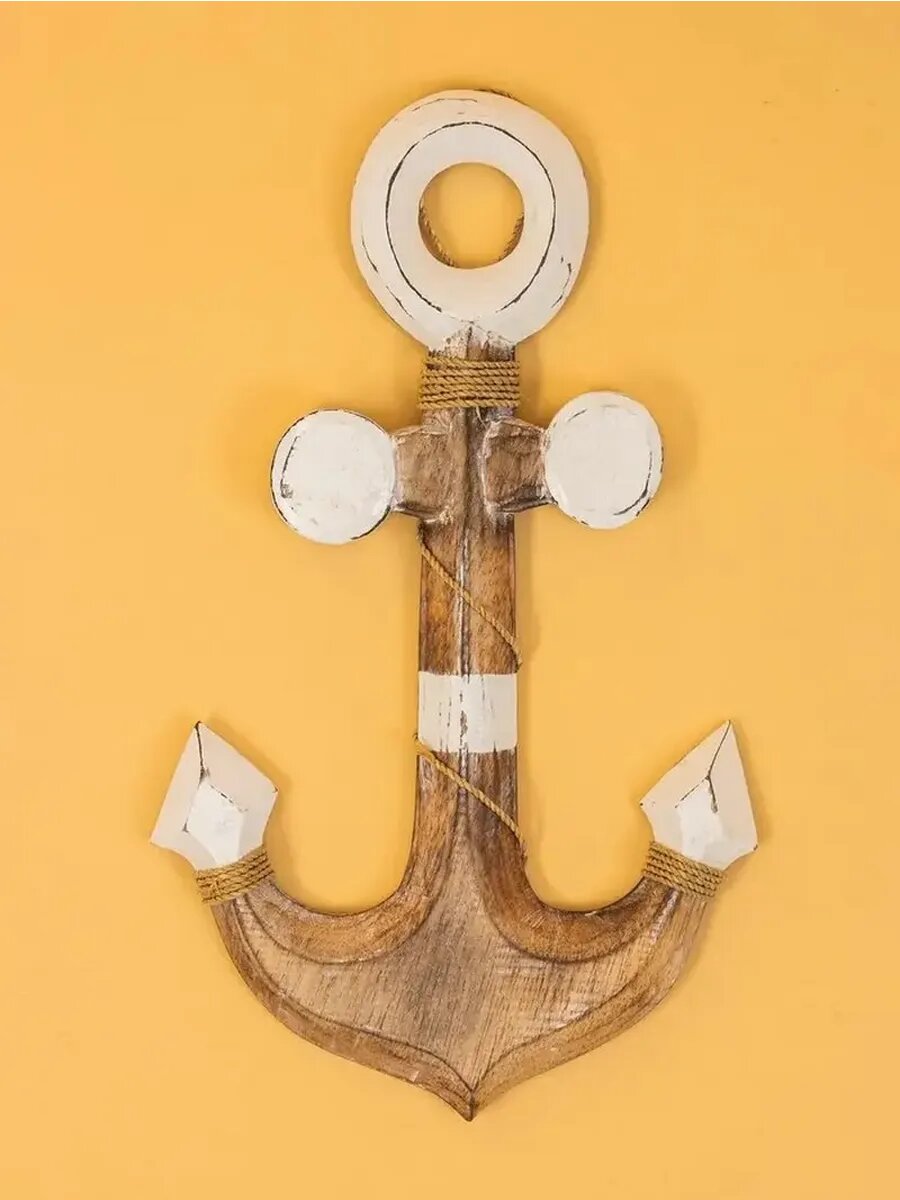Стильный деревянный декор "Якорь" белый