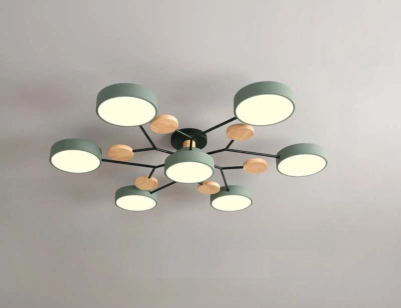 Люстра потолочная светодиодная в скандинавском стиле, 6 + 1 шайба, 20-25 ㎡, 56W, Зеленый, 3 режима
