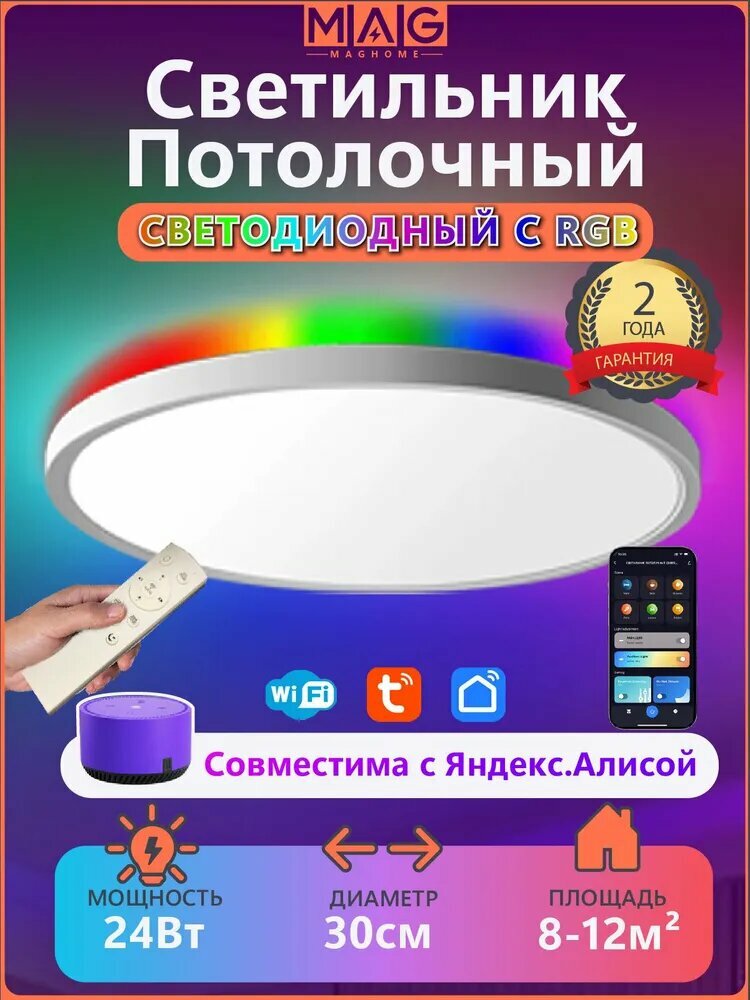 Потолочный светильник MAGHOME, энергосберегающий, пульт управления, LED, пластик