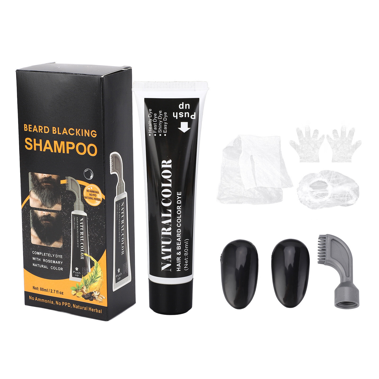 Краска для бороды для мужчин 80 мл, черная краска для бороды, безопасная, мягкая, легко наносится, для здоровых волос на лице