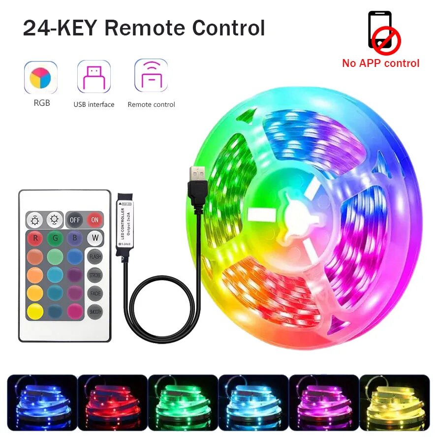 RGB LED лента GBKOF 5V 24Keys IR controller, 5m-16.4ft