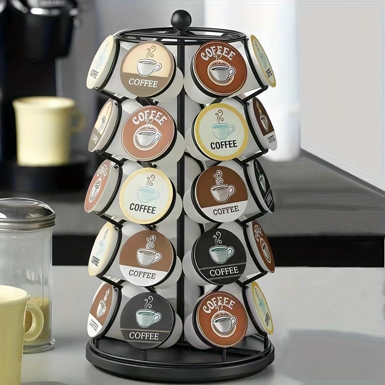 Стойка для кофейных капсул K-Cup, черная, металлическая, может хранить 35 капсул
