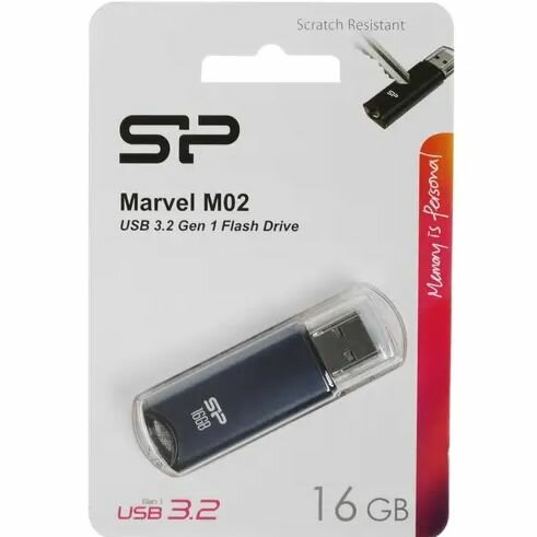 Память USB Flash 16 ГБ Silicon Power Marvel M02 (SP016GBUF3M02V1B) - USB 3.2 Gen1, монолит с колпачком, металл, пластик