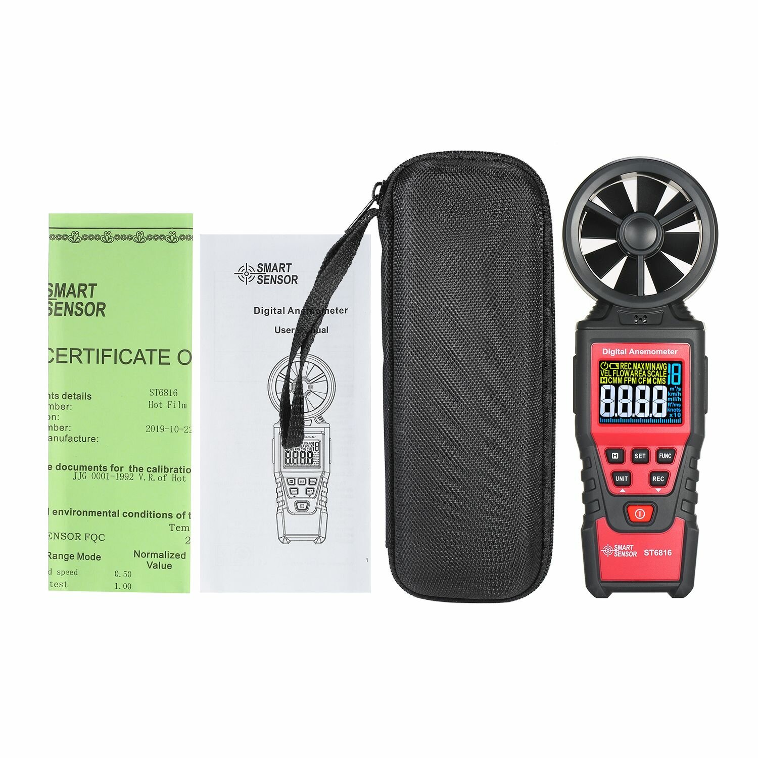 Цифровой ручной анемометр анемометр 0,40-30,00 м/с ЖК-подсветка с сумкой измерение максимальной/минимальной/средней скорости ветра датчик расхода воздуха