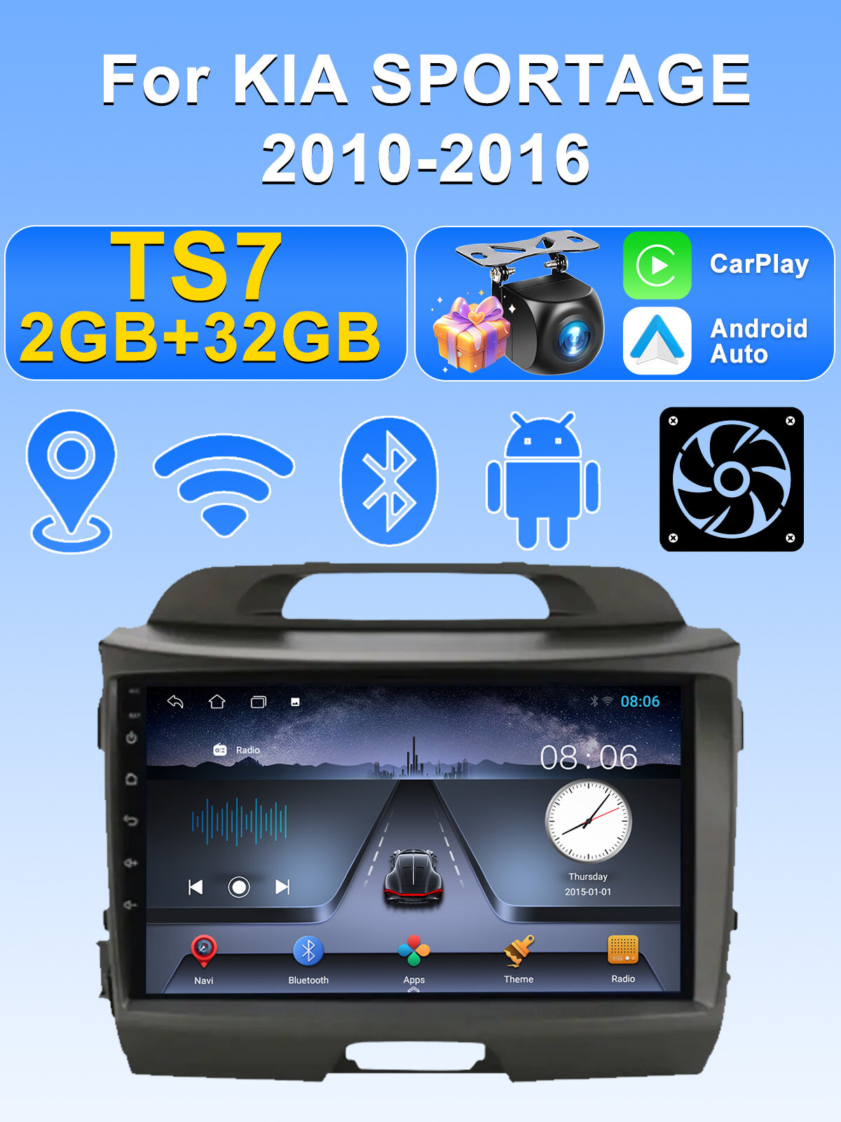 Магнитола для KIA SPORTAGE 2010-2016 , Автомагнитола для Киа Спортейдж 3 СД ,2din android 2+32G Мультимедиа Bluetooth FM WIFI Автомобильный