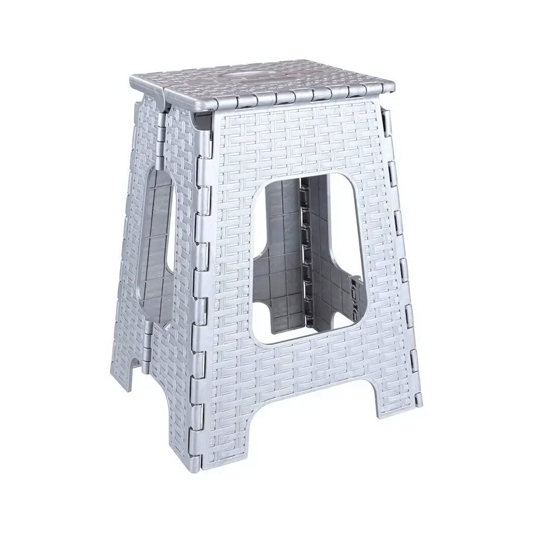 Табурет складной с плетеной текстурой, пластик, серый цвет, 50х60см, устойчивая конструкция