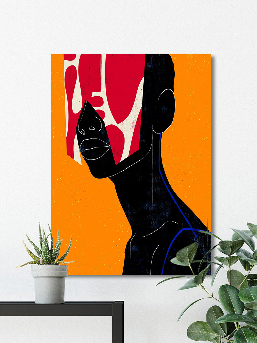 Картина силуэт / девушка - абстракция, стильная, дизайнерская картина на холсте, 50х70 см.