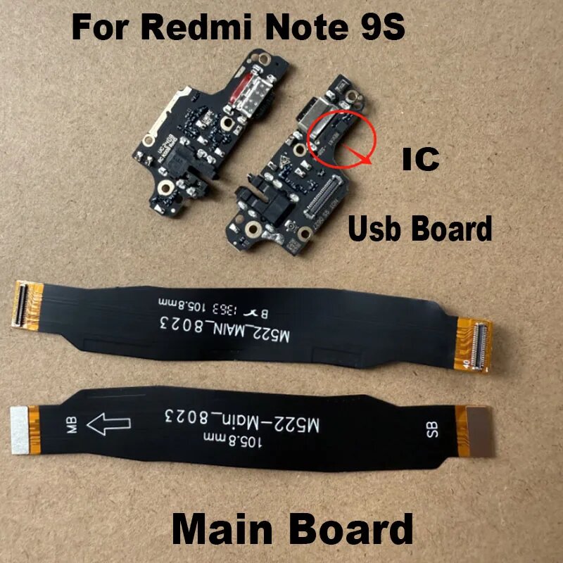 Для Xiaomi Redmi Note 9S 9 PRO MAX основная материнская плата USB-порт для зарядки док-станции с разъемом для микрофона IC, замена гибкого кабеля 2 IN 1 Note 9s