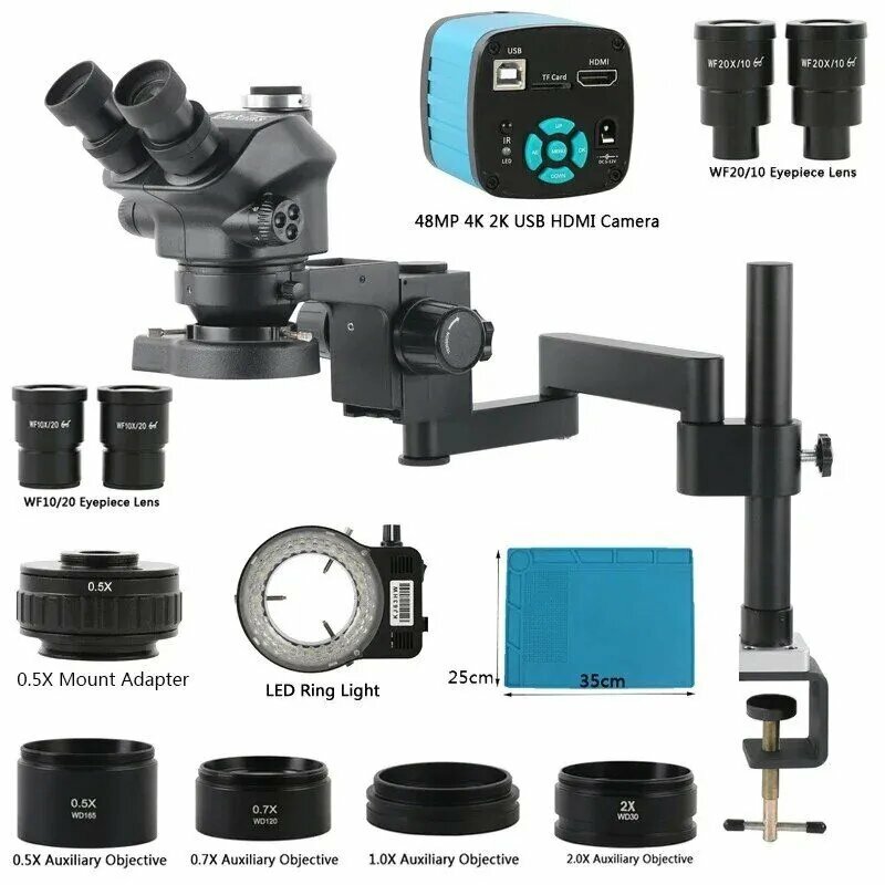 3.5X - 200X Непрерывно изменяемая вращающаяся опора стереоскопический трехглазый микроскоп с 48 МП 4K микроскопическая камера