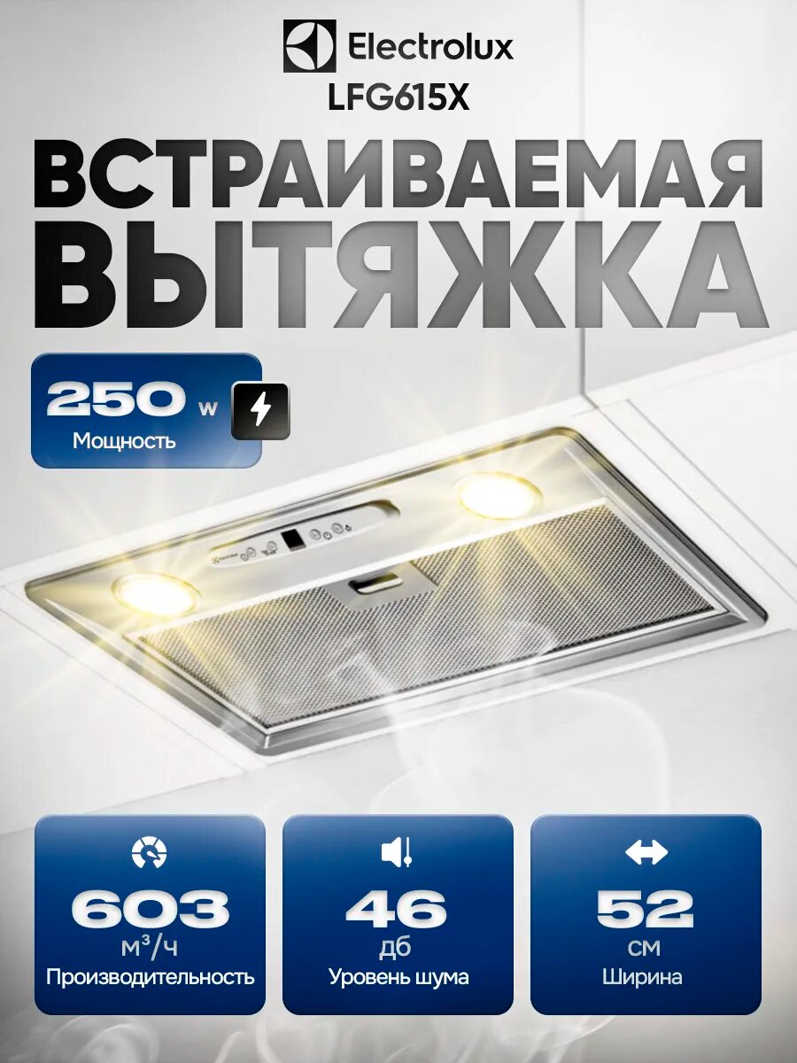 Встраиваемая вытяжка кухонная Electrolux LFG615X, 300Вт, Серая