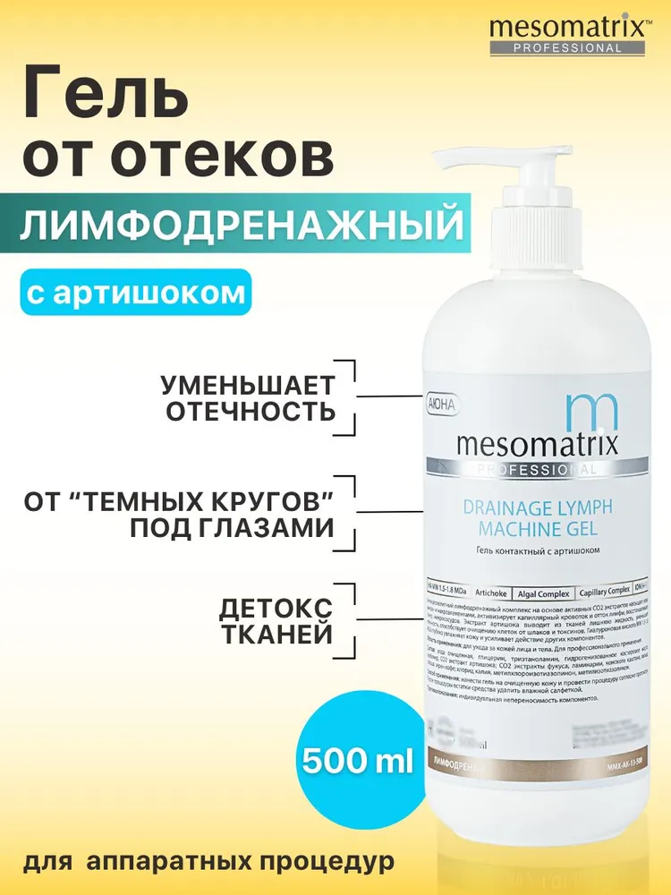 Лимфодренажный аппаратный гель DRAINAGE LYMPH, от отеков, антицеллюлитный, обертывание, Mesomatrix, 500 мл