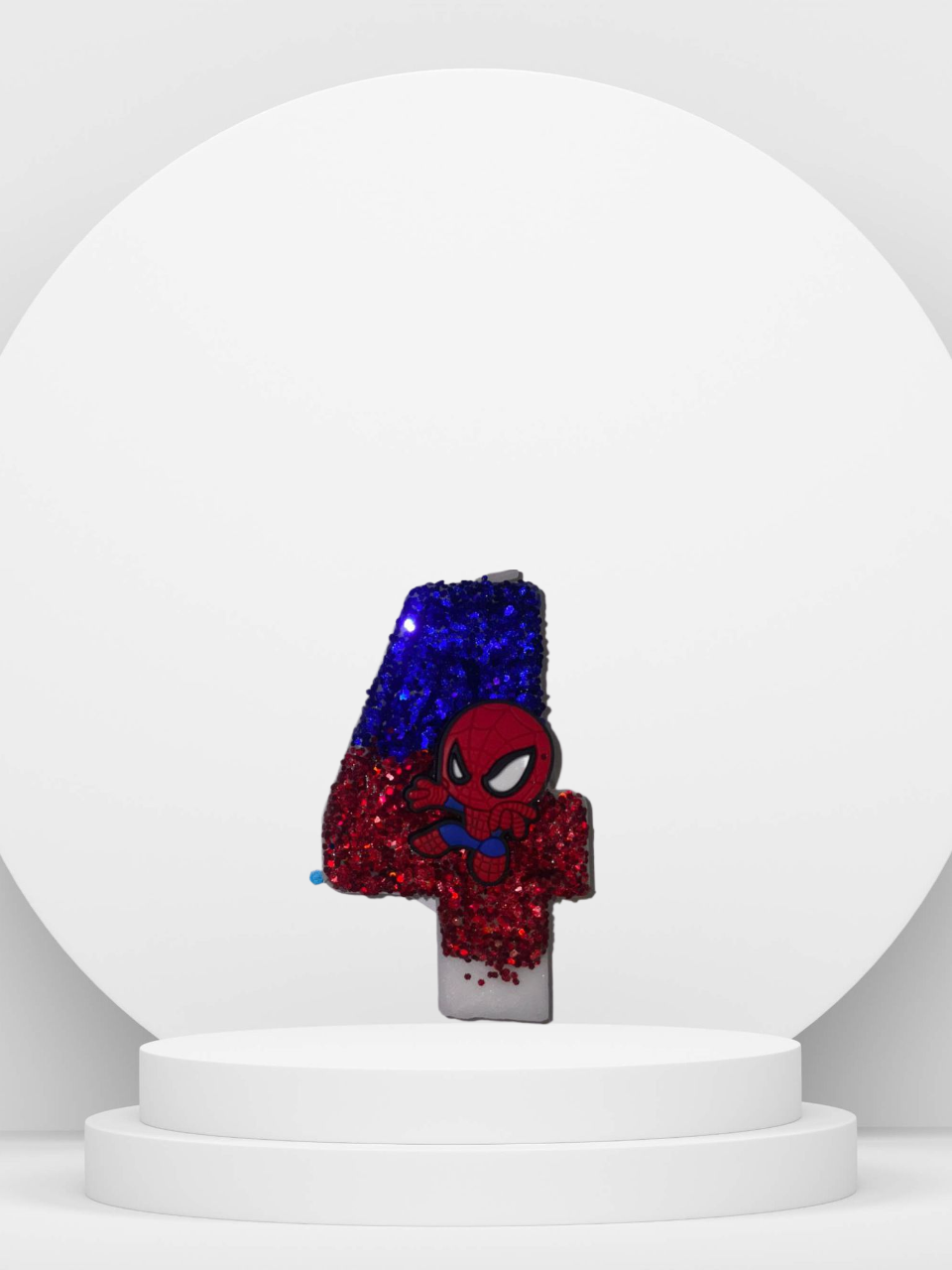 Свеча "Человек-Паук" для торта, дизайнерская, глитерная, с фигуркой, 1шт цифра 4