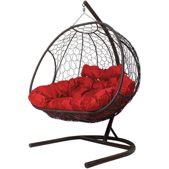 Подвесное кресло M-group добрыня с ротангом коричневое, красная подушка