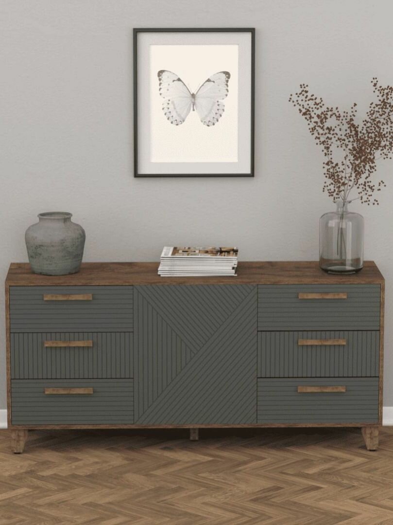 Комод с ящиками Копенгаген Дуб Самдал /Серый графит (12 Стульев)