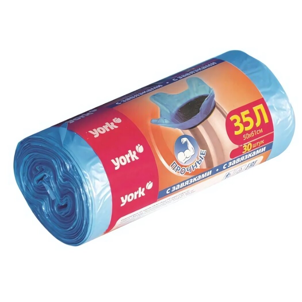 Мешки для мусора с завязками-ушками, ПНД 10 мкм, 35 л, голубой, 30 шт