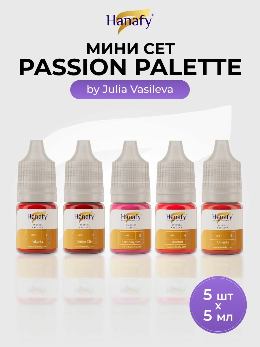 Набор пигментов Hanafy "Passion Palette", для губ, 5 шт, 5 мл