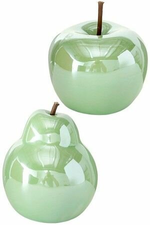 Набор декоративных статуэток фруктовые жемчужины: яблоко И груша, керамика, зеленый, 14-11 см, 2 шт, Boltze 1006133-набор-2