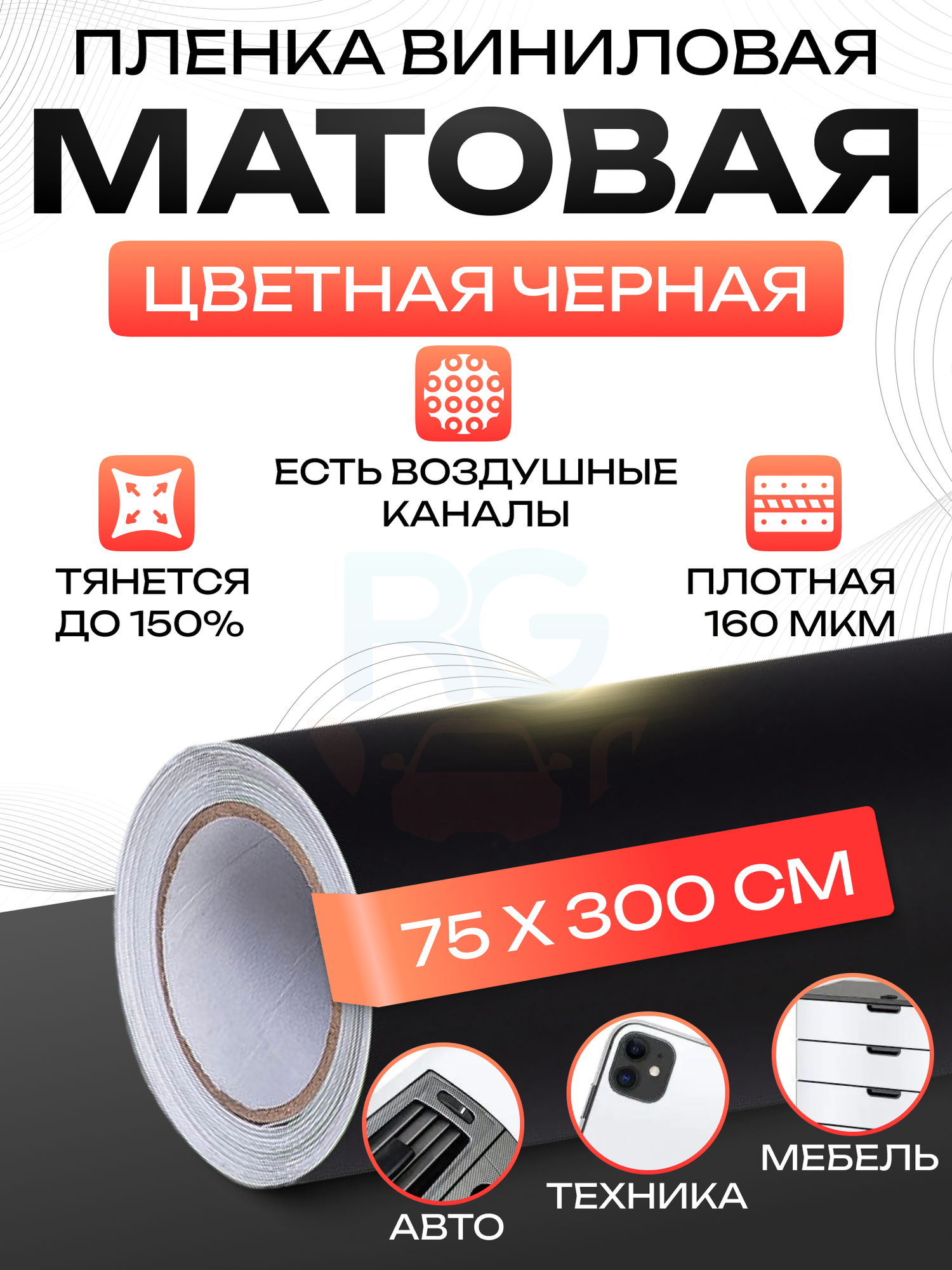 Пленка самоклеющаяся для мебели. Пленка для мебели. Reton Group. Цвет черный 75х300см