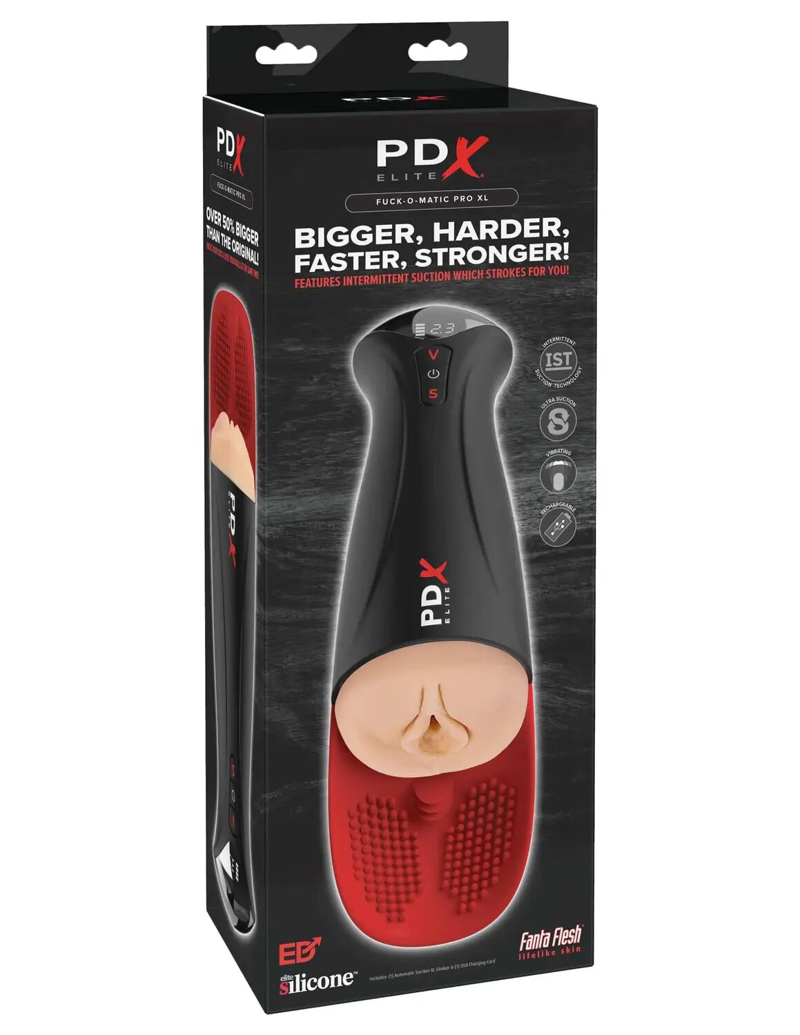 Мастурбатор в колбе с вибрацией PipeDream Fuck-O-Matic Pro XL , телесный, черный с красным