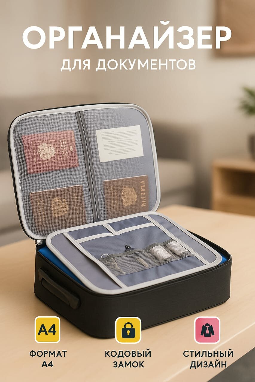 Органайзер-сумка OEM, для хранения личных документов, черный, полиэстер