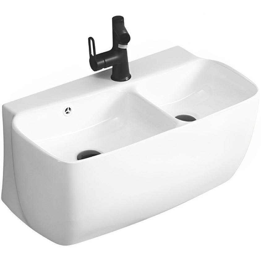 Раковина CeramaLux 68 A1009 двойная Белая глянцевая, прямоугольная